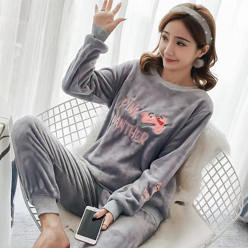 Autumn And Winter Thickened Warm Flannel Pajamas Women's Winter Long ...
